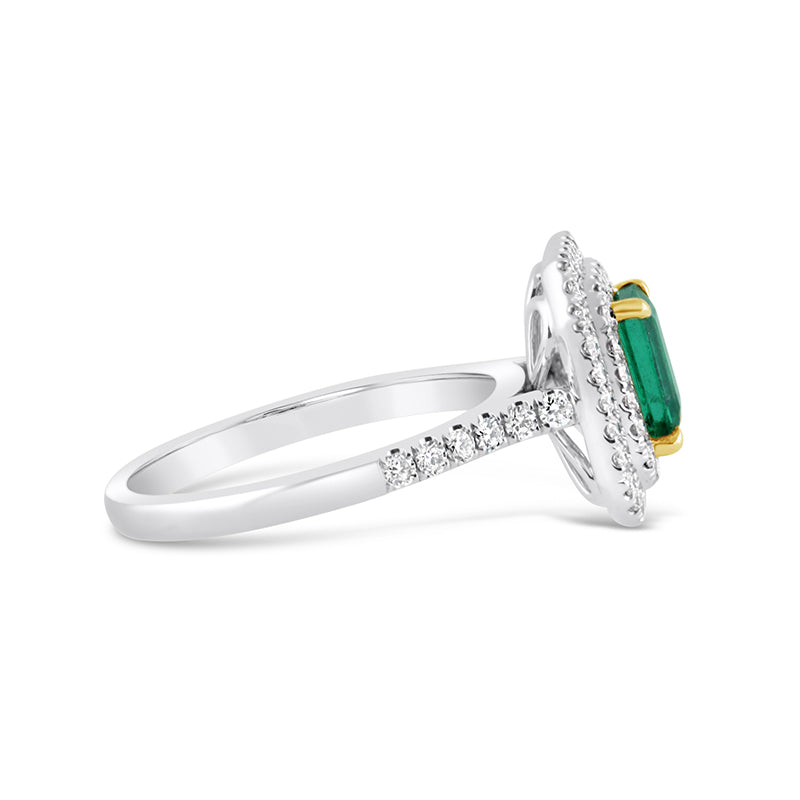 Emerald Cut Zambian Emerald & Diamond Double Halo Ring – Rocks Jewellers